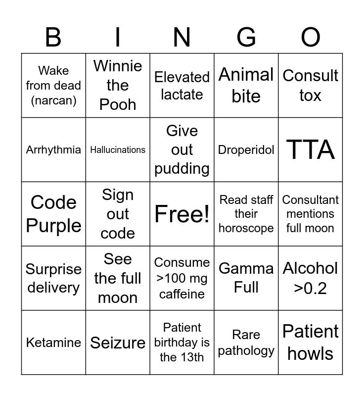 Full Moon Bingo Card