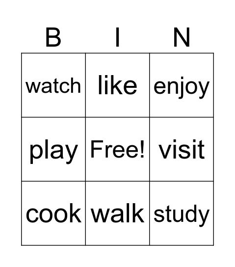 Past Simple Tense Bingo Card