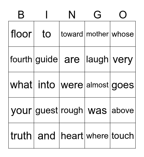 UFLI Heart Words Bingo Card