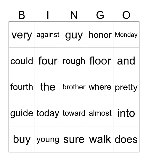 UFLI Heart Words Bingo Card