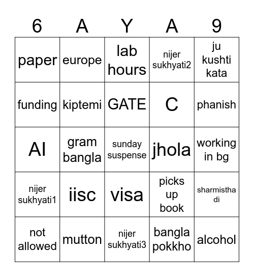 Shell award Bingo Card