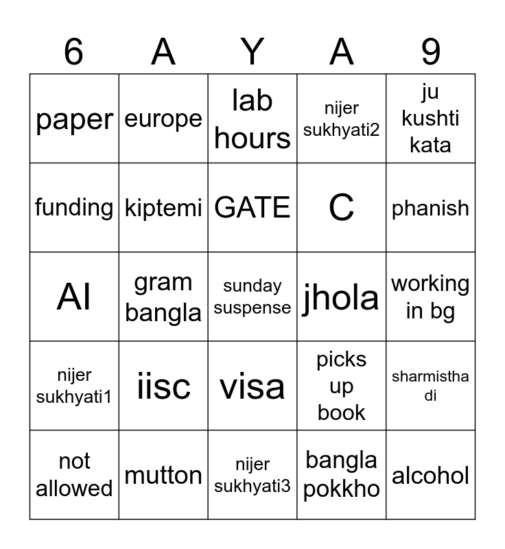 Shell award Bingo Card