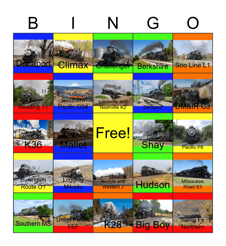 American Scenic Steam Bingo Card