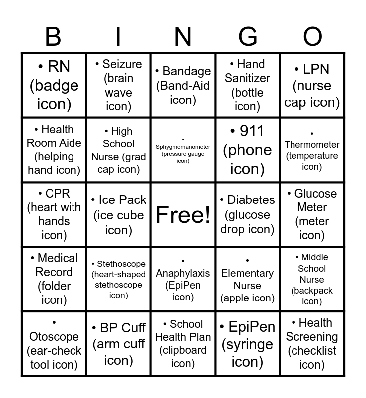 Nursing Bingo Card