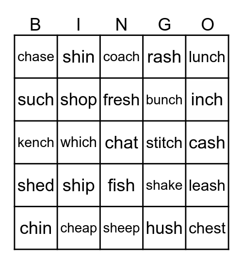 ch sh Bingo! Bingo Card