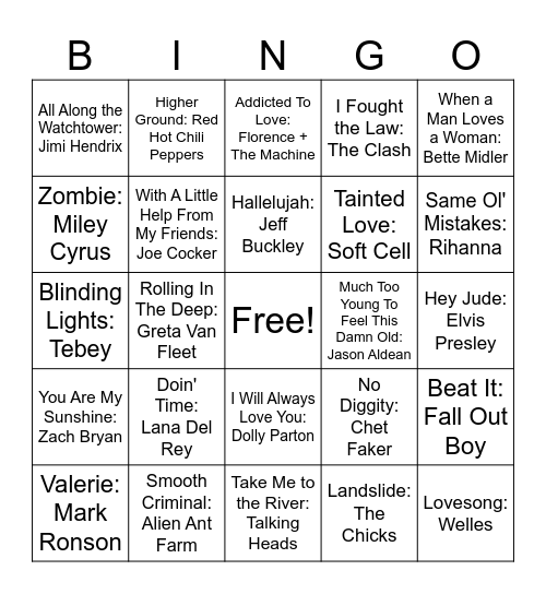 Covers Bingo Card