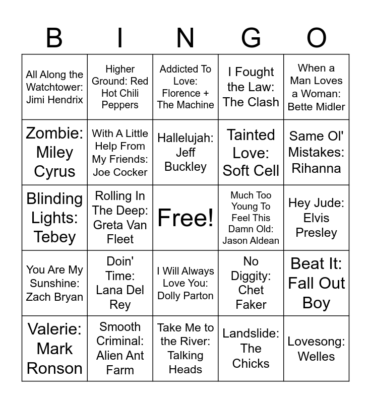 Covers Bingo Card