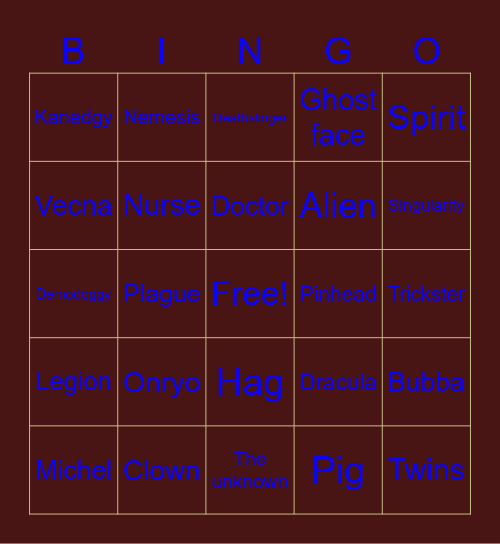 Dbd killer bingo 2025 Bingo Card
