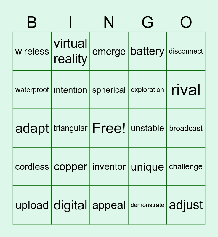 Grade 10 Unit 8 Bingo Card