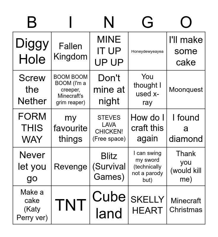 Club Night Parody Bingo Card