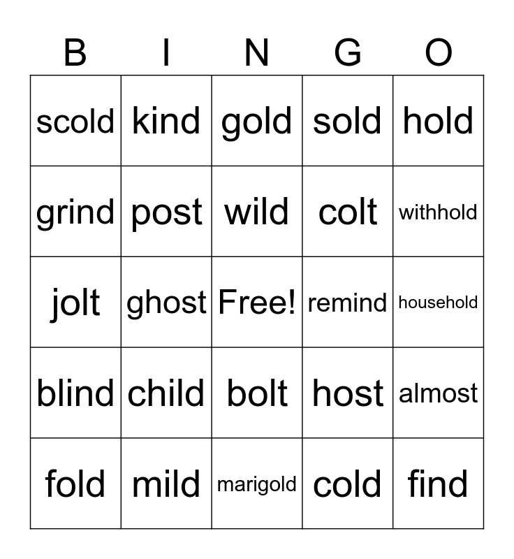 Wild Old Words Bingo Card