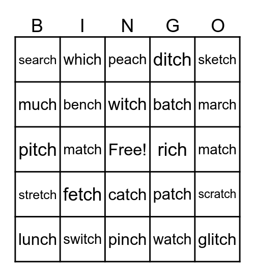 -tch, -ch Bingo Card