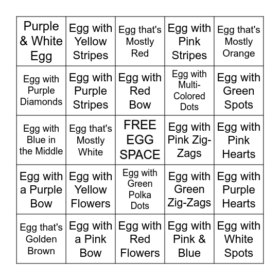 Easter Egg Hunt BINGO! Bingo Card