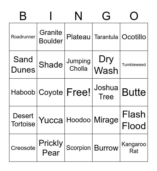 Desert Bingo Card