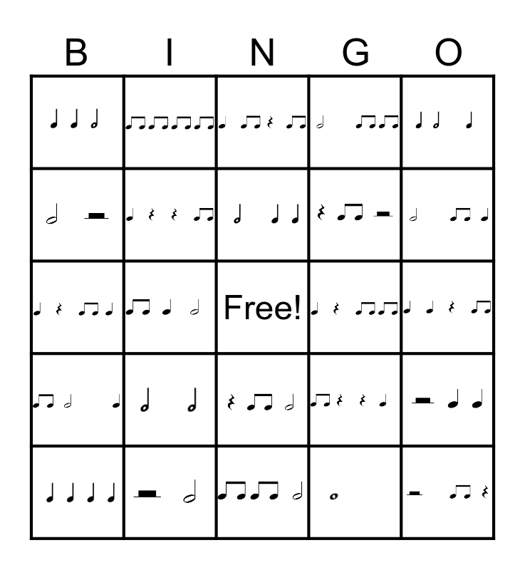 Rhythm Bingo Card