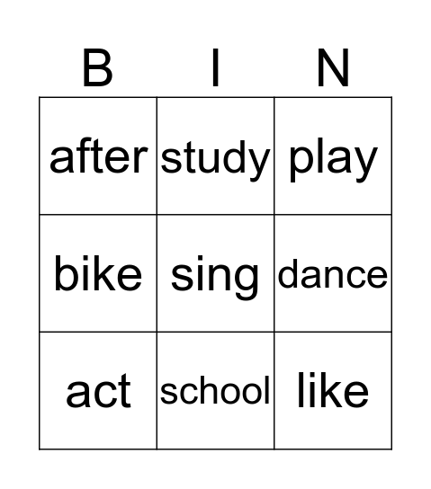 After School Bingo Card