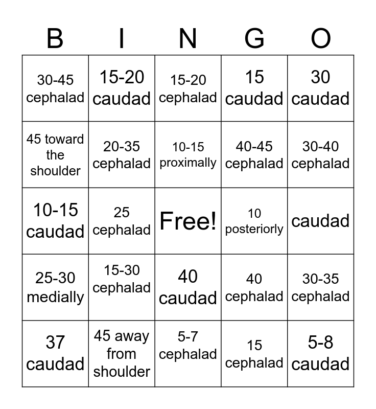 Tube angle bingo Card