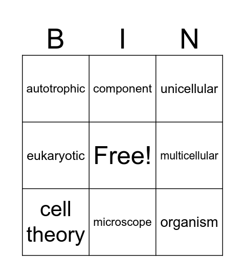 Intro to Living Things Vocab Bingo Card