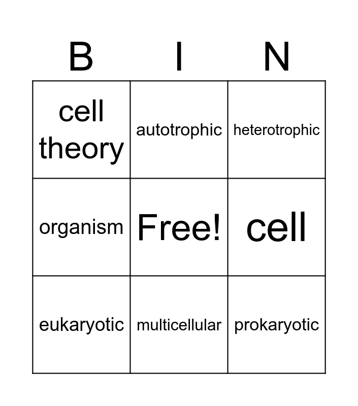 Intro to Living Things Vocab Bingo Card