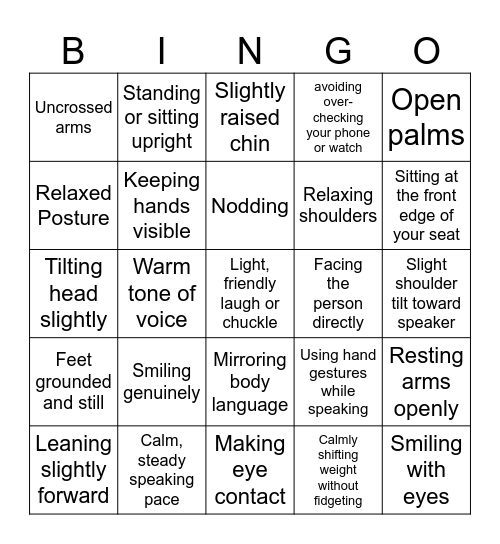 Body Language Bingo Card