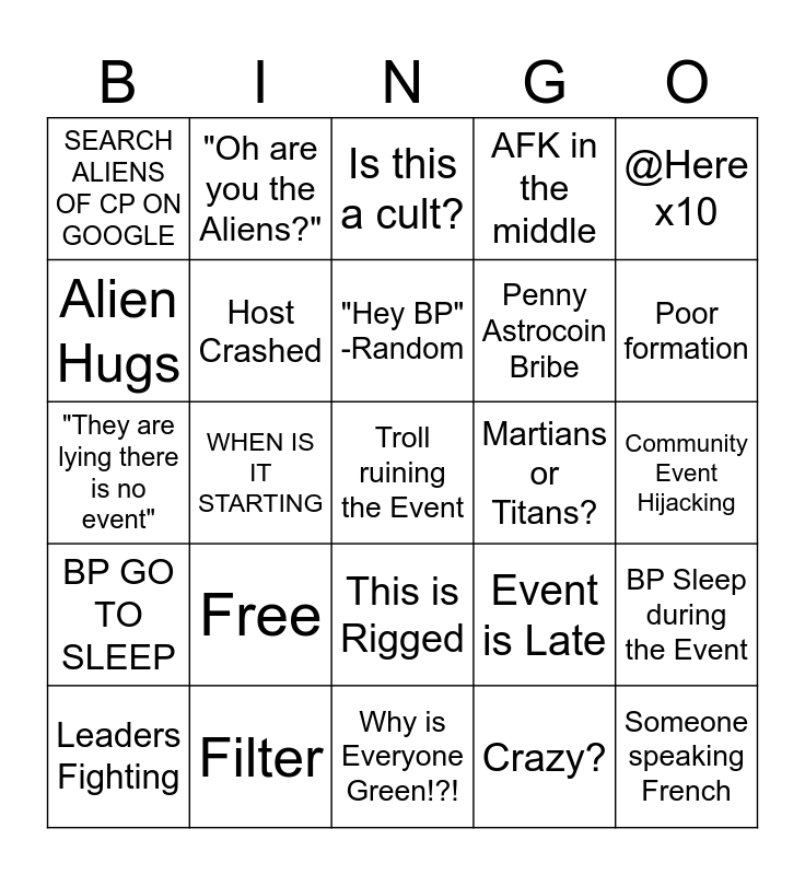 Aliens Bingo Card