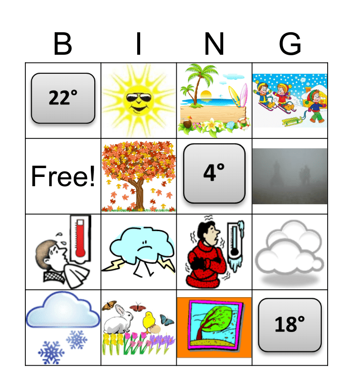 La météo et les saisons Bingo Card