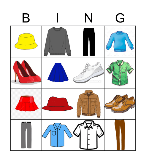 La ropa y los colores Bingo Card