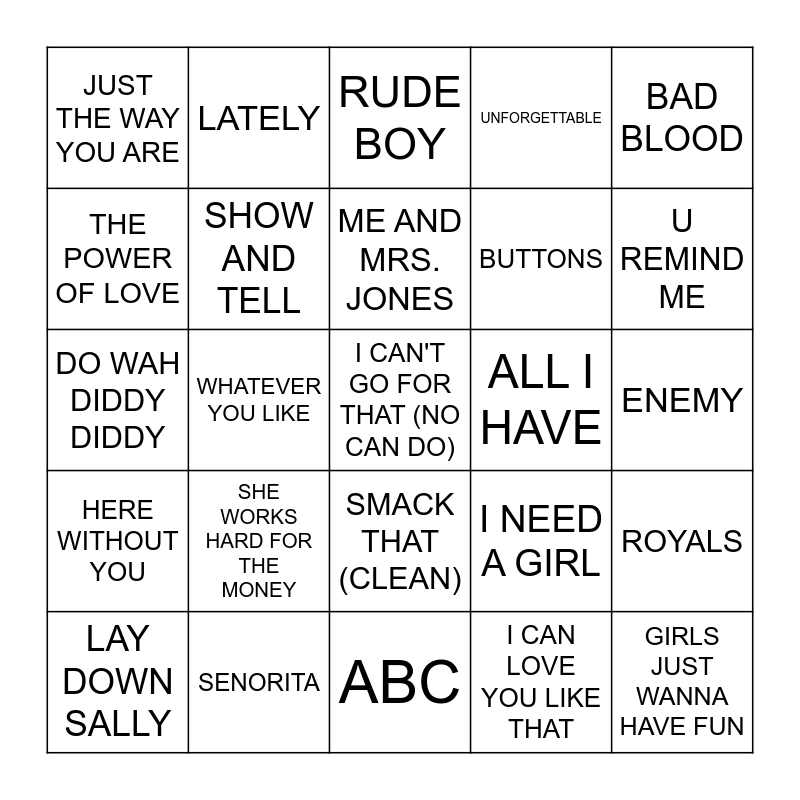 BILLBOARD #15'S Bingo Card