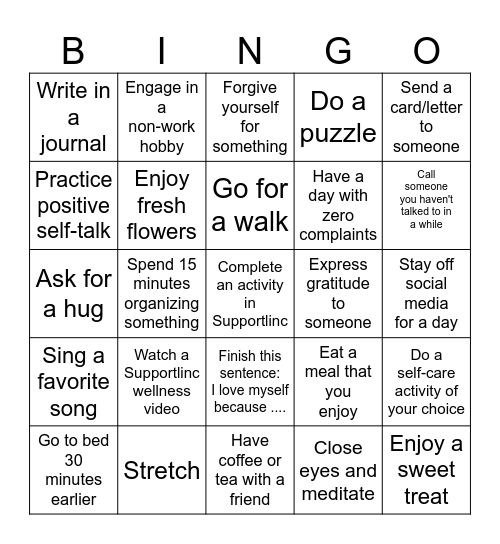 SELF-CARE BINGO Card