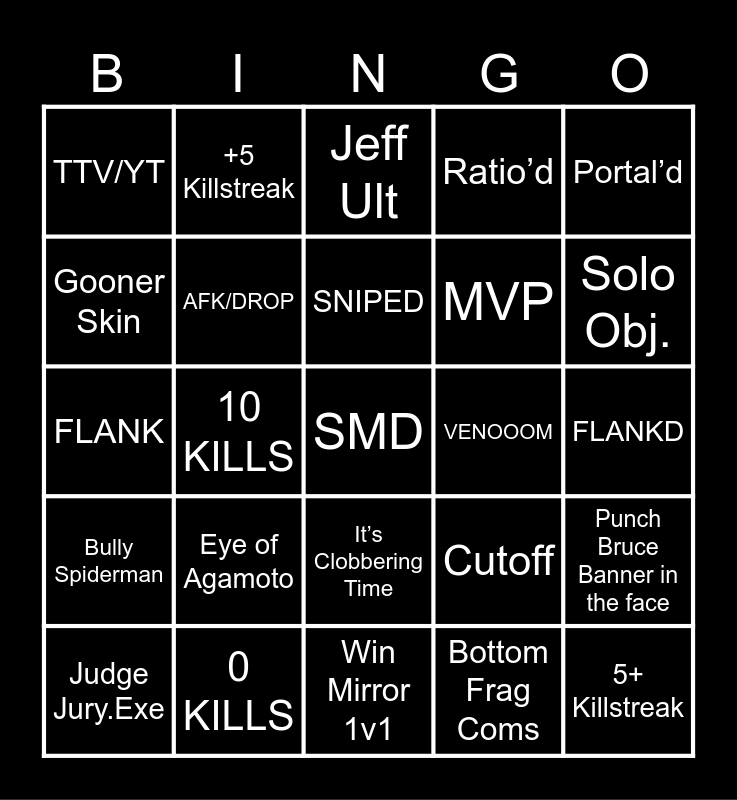 RIVALS ASSEMBLE Bingo Card
