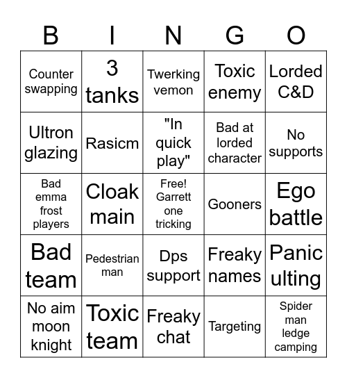 Marvel rivals Bingo Card