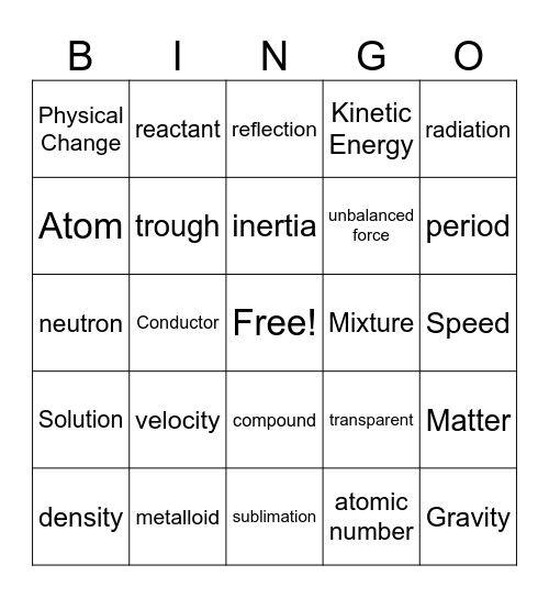 Physical Science Bingo Card