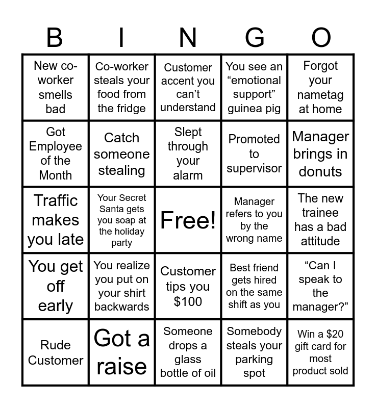 Workplace BINGO! Bingo Card
