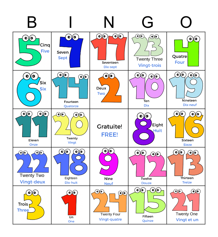 Numbers / Nombres Bingo Card
