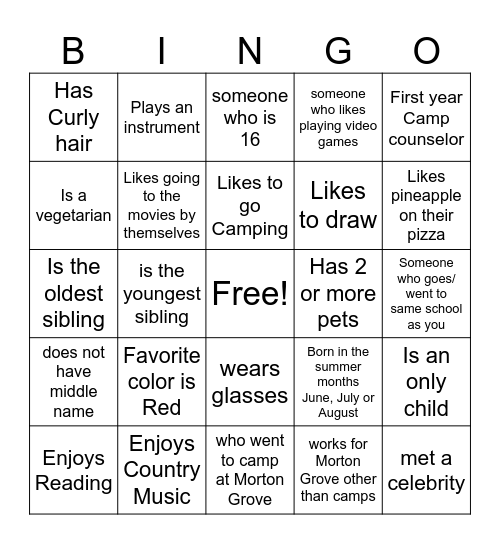 Staff Bingo Card