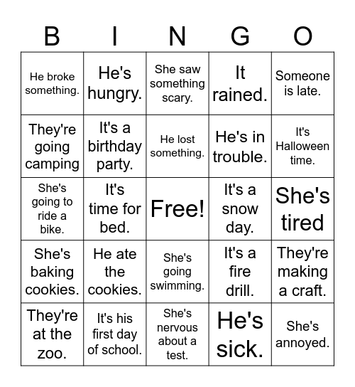 Inferences Bingo Card