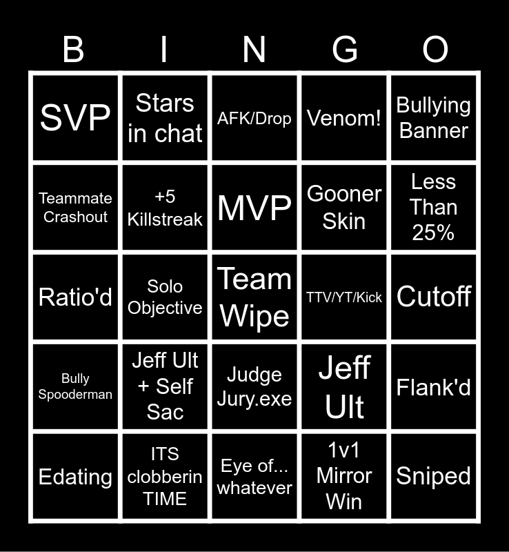 Rivals Bingo Card