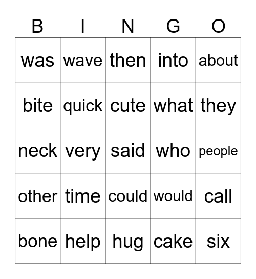 Kindergarten Words Bingo Card