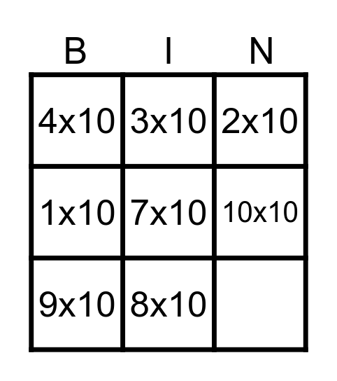 Ten times Bingo Card