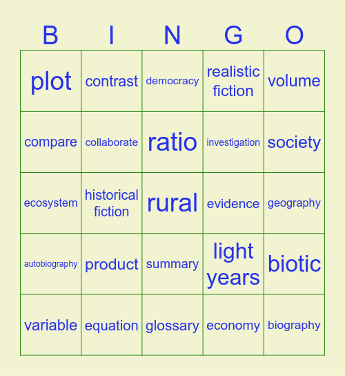 6th Grade Vocabulary (jh) Bingo Card