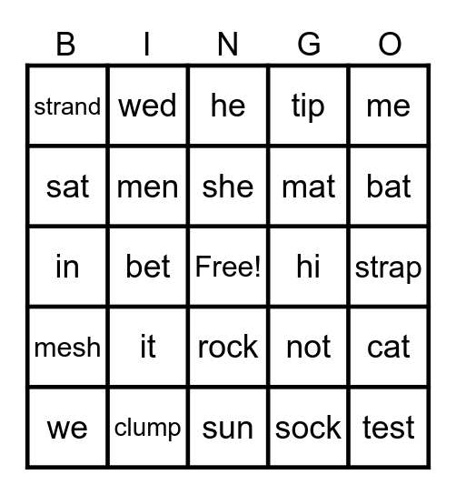 Lesson 66: Closed & Open Syllables Bingo Card