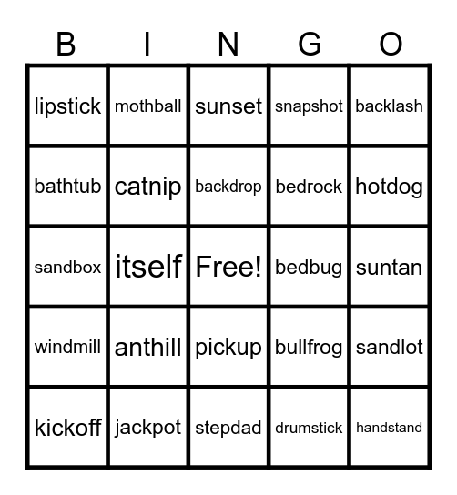 Lesson 67a: Compound Words Bingo Card