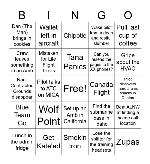 Comm Center Bingo Card
