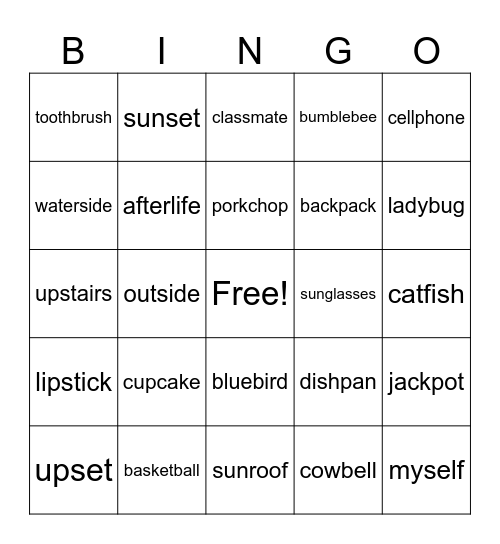Compound Words Bingo Card