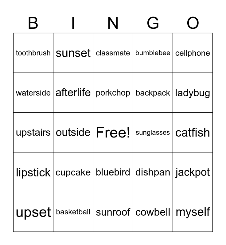 Compound Words Bingo Card