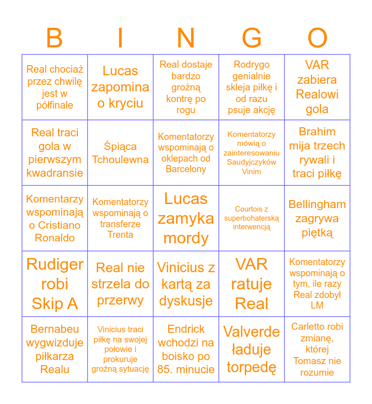 Real Madryt live bingo (home) Bingo Card