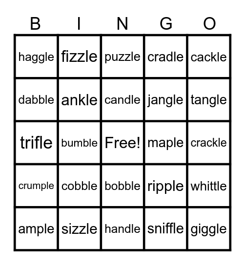 Lesson 75: Words ending with -le Bingo Card