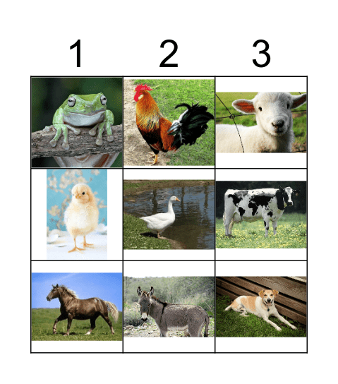 Farm Animal Bingo Card