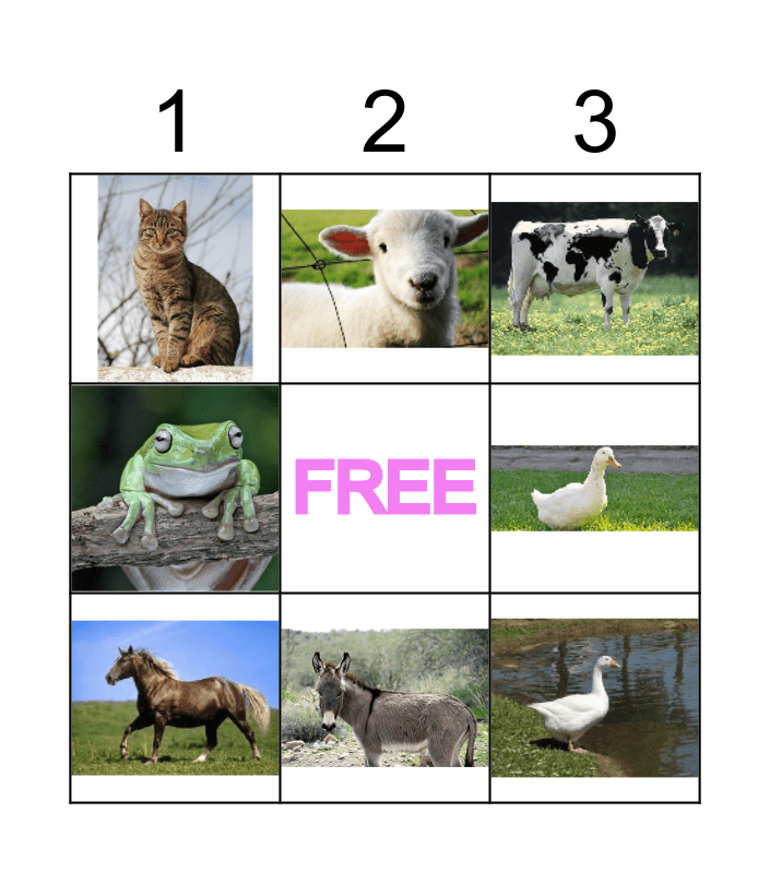 Farm Animal Bingo Card