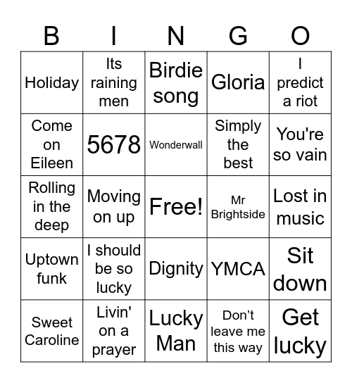 Sing a long bingo Card